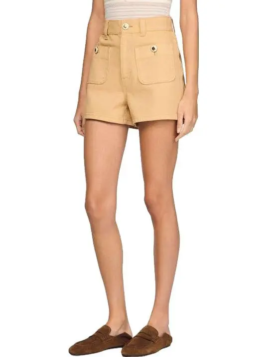 Sandro High-waisted Denim Shorts - Beige