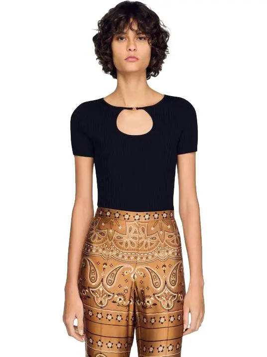Sandro Openwork Collar Sweater - Black