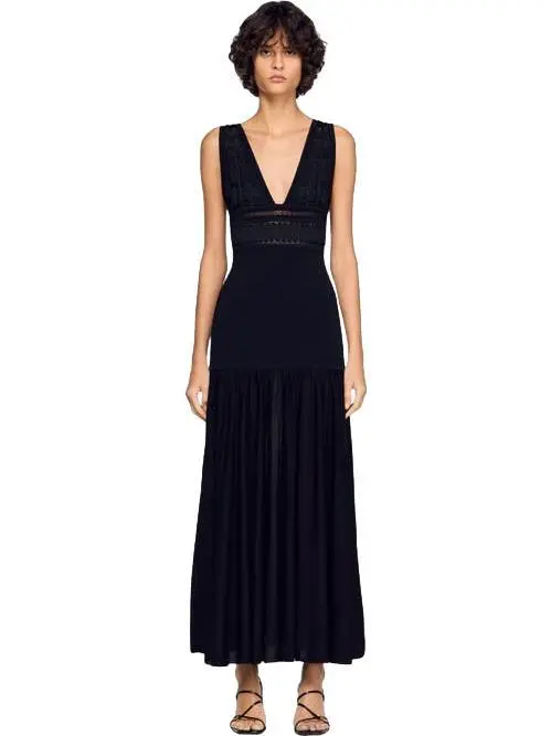 Sandro Ruffled Knit Maxi Dress - Black