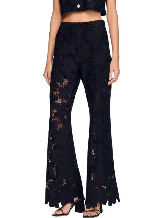 Sandro Guipure Lace Trousers - Black