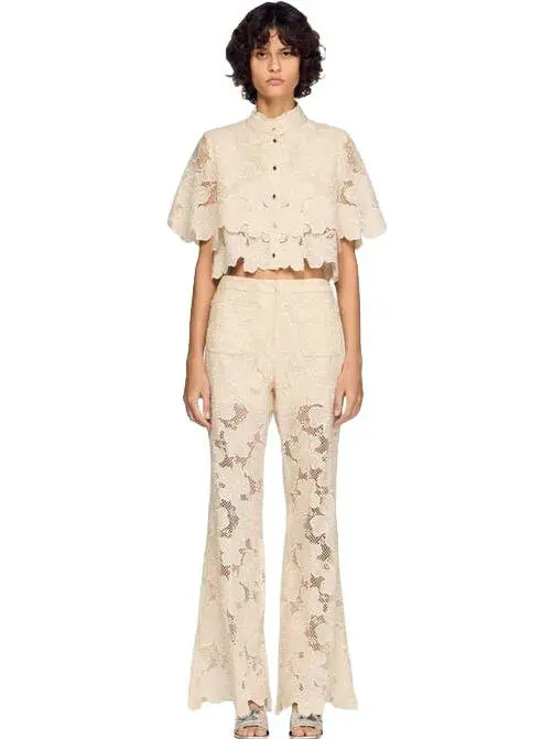 Sandro Guipure Lace Trousers - Ecru
