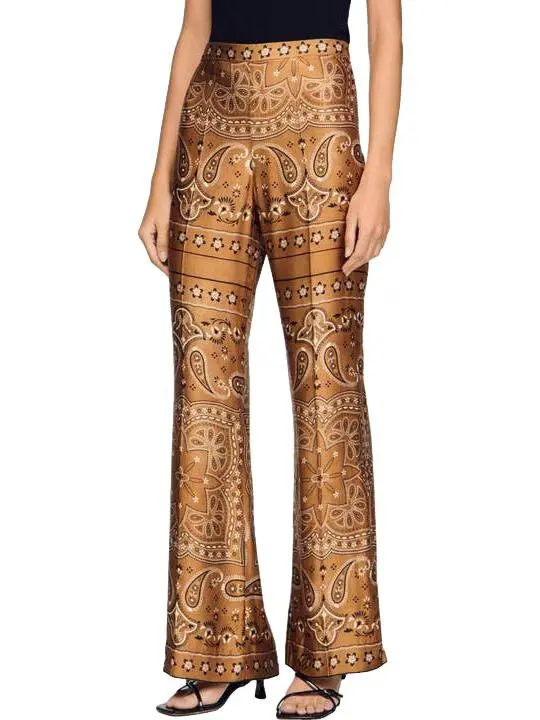 Sandro Bandana-print Flared Trousers - Brown/black