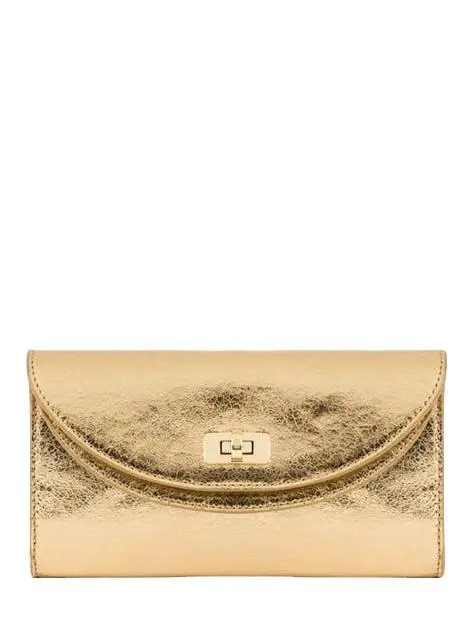 Sandro Mambo Metallic Leather Clutch - Gold