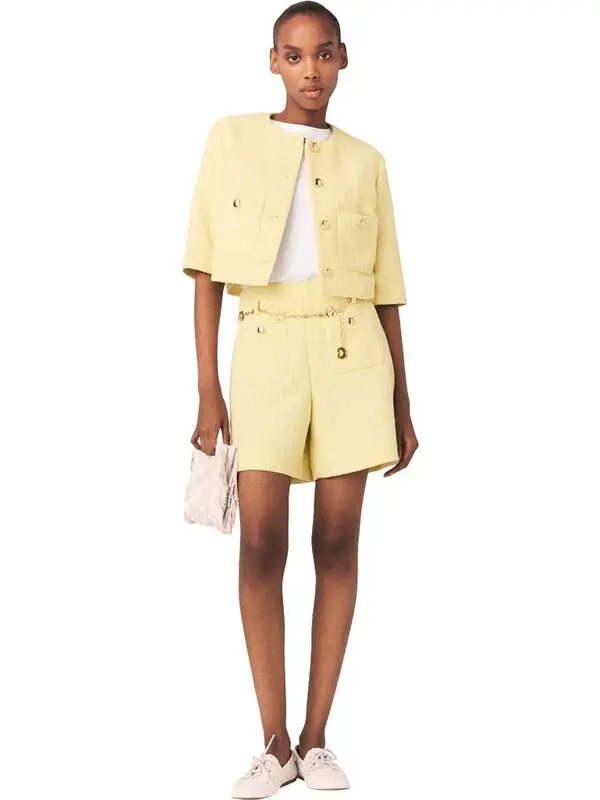 Maje Tweed High-waisted Shorts - Pale Yellow