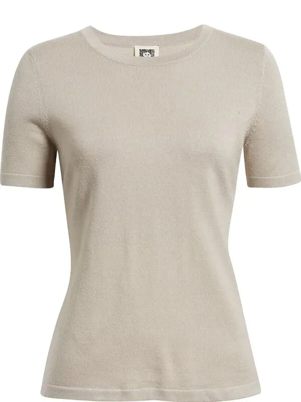 Anne Klein Washable Wool Short Sleeve Sweater - Porcini
