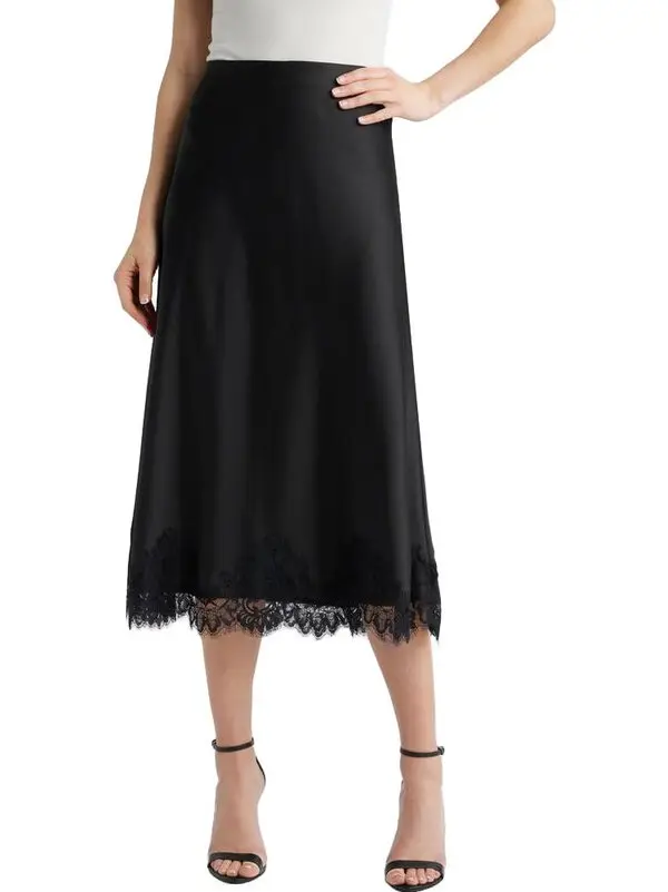 Anne Klein Lace Trim Midi Skirt - Anne Black