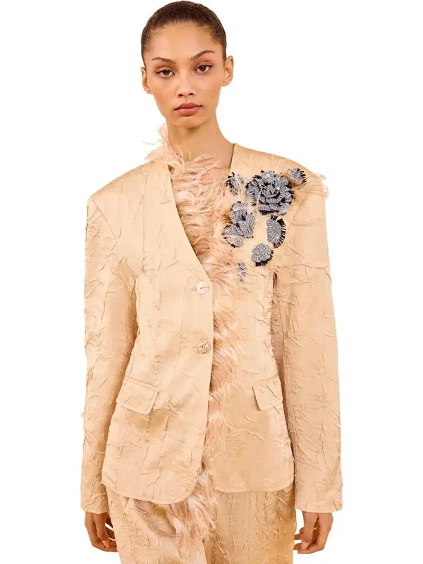 Ulla Johnson Otto Satin Blazer With Embroidery - Driftwood