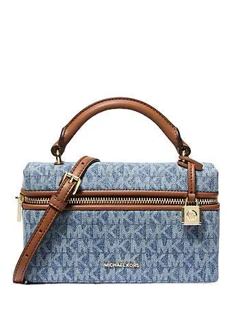 Michael Kors Jana Extra-small Signature Logo Print Denim Convertible Crossbody Bag - Blue