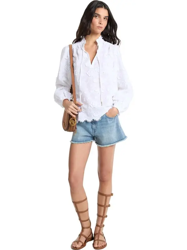 Michael Kors Floral Embroidered Cotton Voile Blouse - White