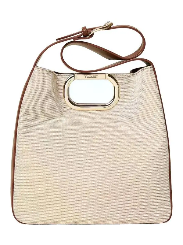 TWINSET Canvas And Faux-leather Structured Bucket Bag - Neutrals