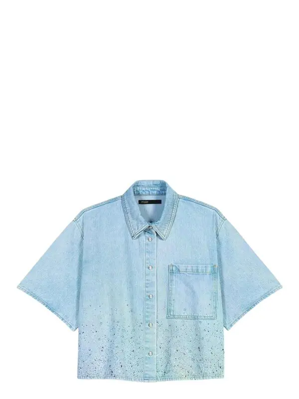 Maje Embellished Boxy Cotton Shirt - Blue