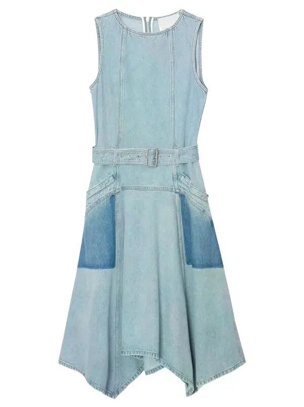 3.1 Phillip Lim Patchwork Belted Cotton Midi Dress - Blue