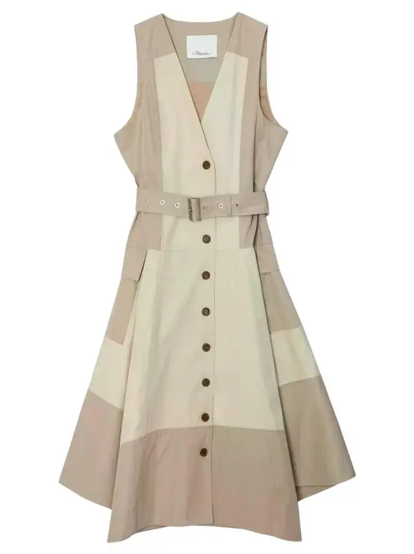 3.1 Phillip Lim Belted Button Cotton Midi Dress - Neutrals
