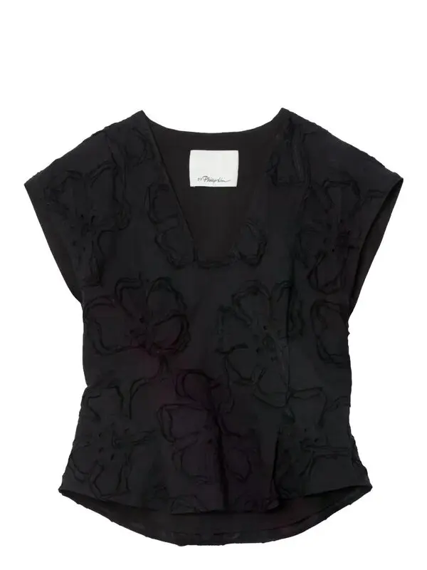 3.1 Phillip Lim Floral V-neck Blouse - Black