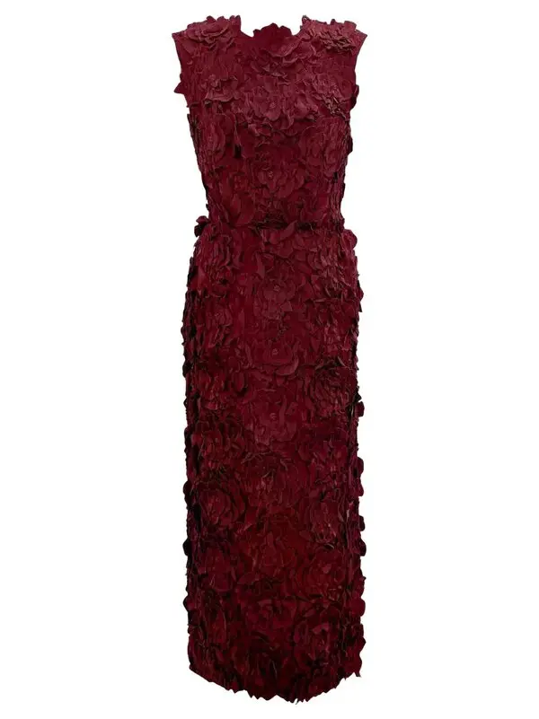 Erdem Floral-appliqué Midi Dress - Red