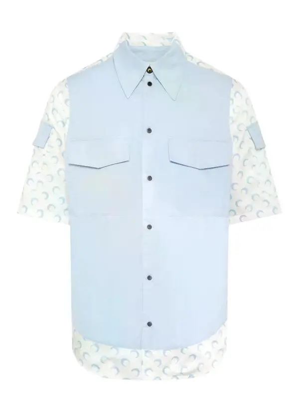 MARINE SERRE Contrasted Moon Short Sleeve Shirt - Blue