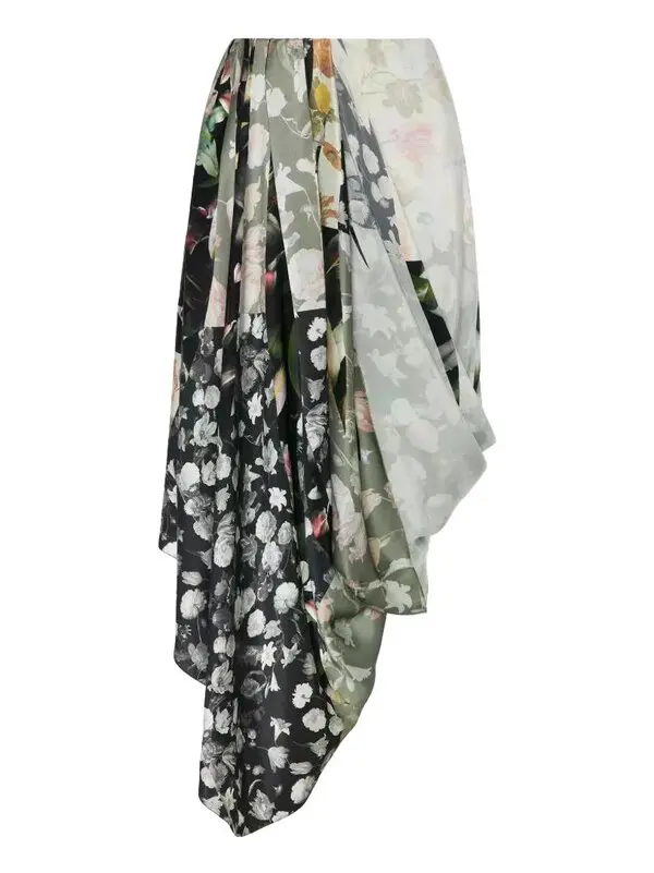 MAISON MARGIELA Floral Print Draped Skirt - Black