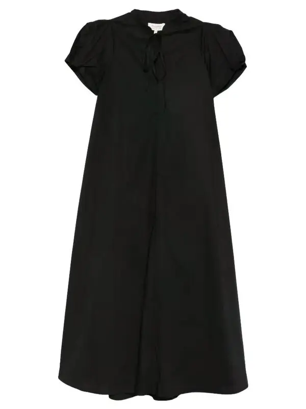 PSOPHIA Puff-sleeve Tie-neck Midi Dress - Black