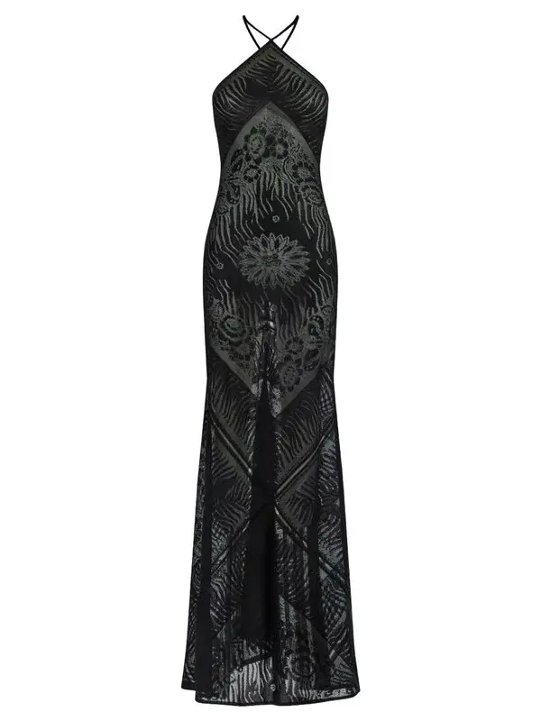 Roberto Cavalli Patterned Jacquard Maxi Dress - Black