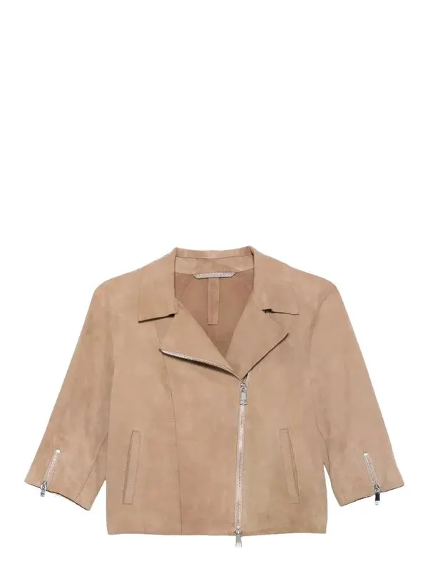 THE JACK LEATHERS Mimi Suede Biker Jacket - Neutrals