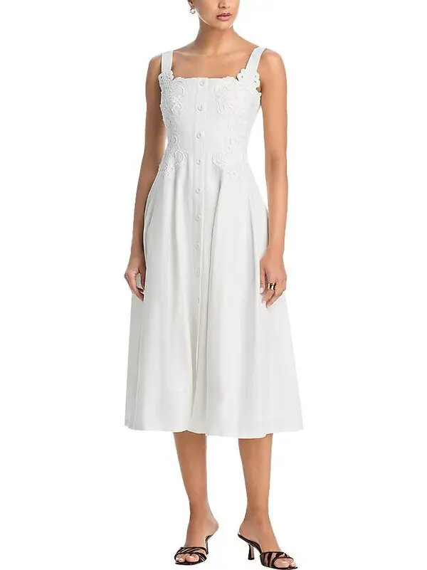 Aqua Lace Applique Midi Dress - White