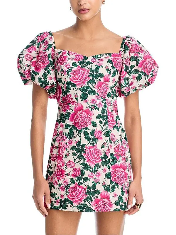 Aqua Rose Floral Print Mini Dress - Pink Multi