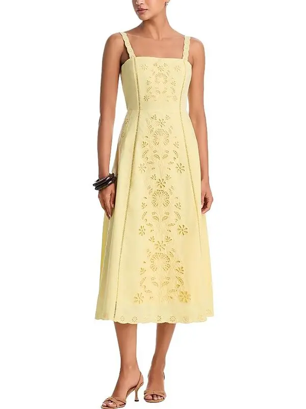 Aqua Embroidered Midi Dress - Soft Yellow