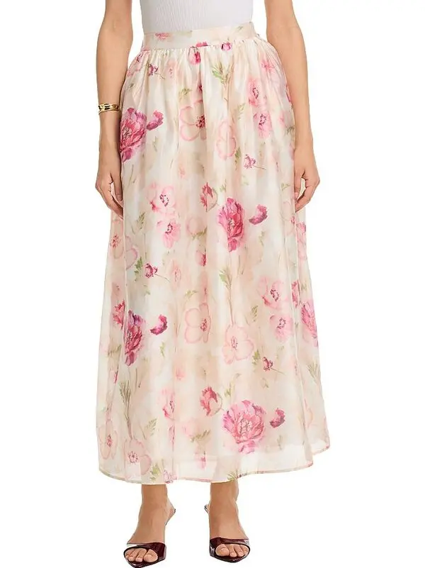 Aqua Floral Print Maxi Skirt - Rose Multi