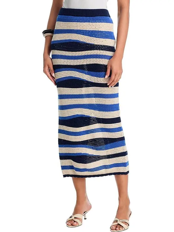 Aqua Wavy Crochet Midi Skirt - Blue Multi
