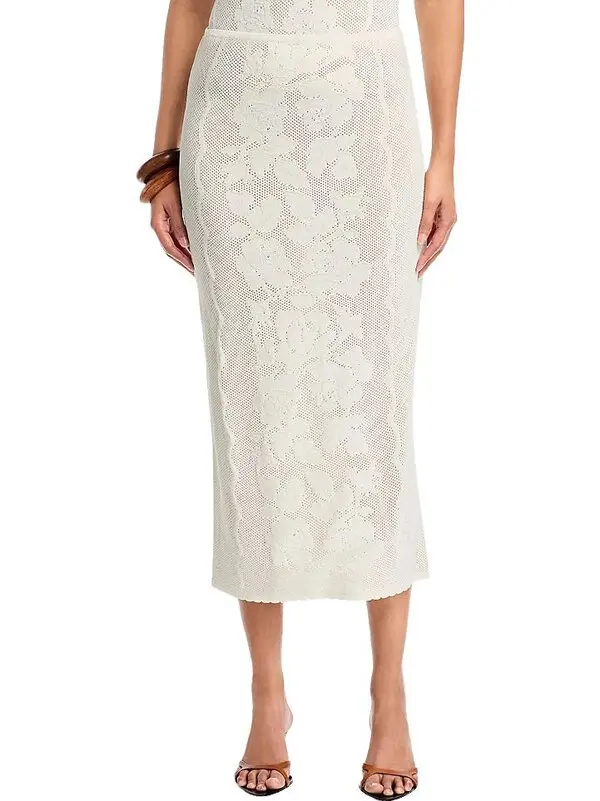 Aqua Placed Crochet Midi Skirt - Ivory