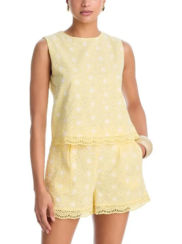 Aqua Floral Print Sleeveless Top - Yellow/white