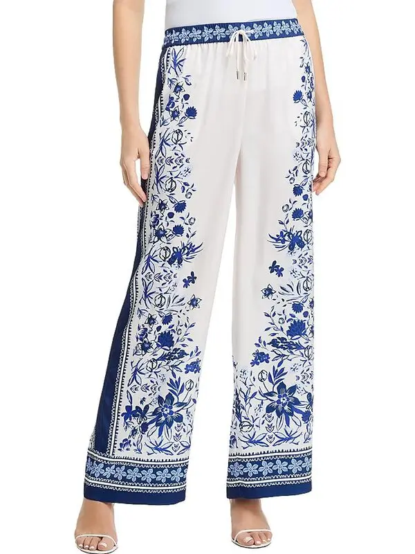 Aqua Floral Print Wide Leg Pants - Blue Multi