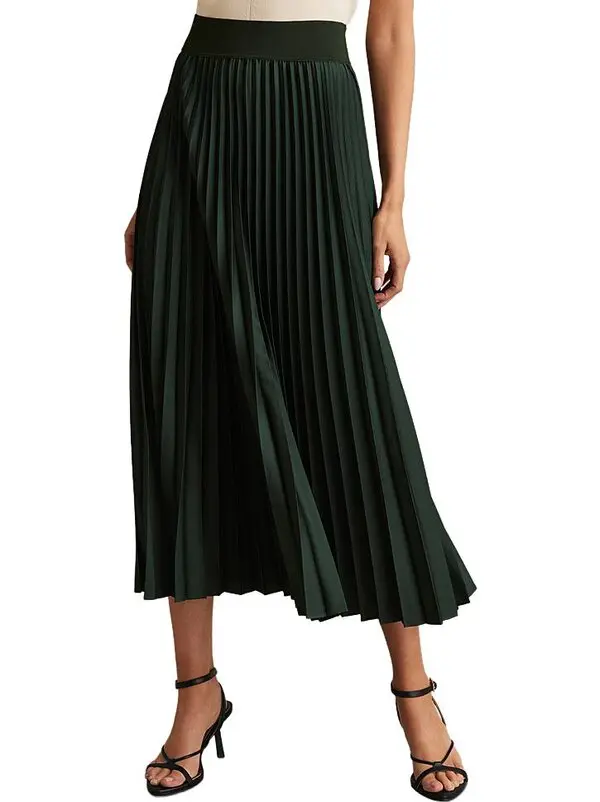 REISS Seren Pleated Skirt - Dark Green