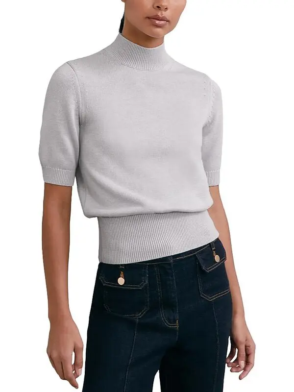 REISS Aria Funnel Neck Top - Grey