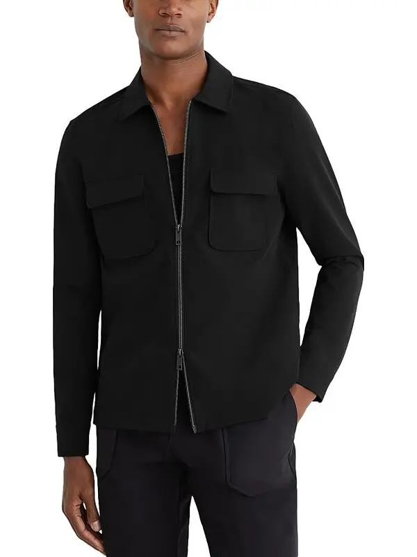 REISS Technical Zip Overshirt - Black