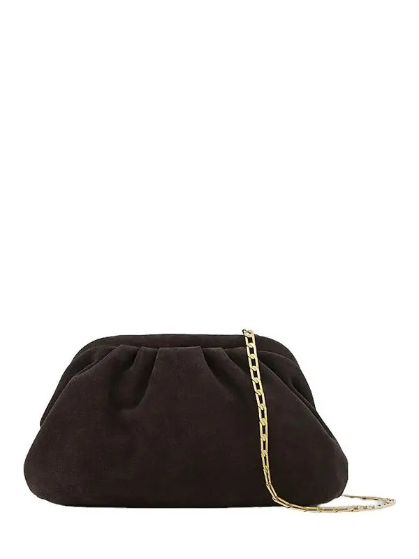 REISS Mia Suede Clutch - Chocolate