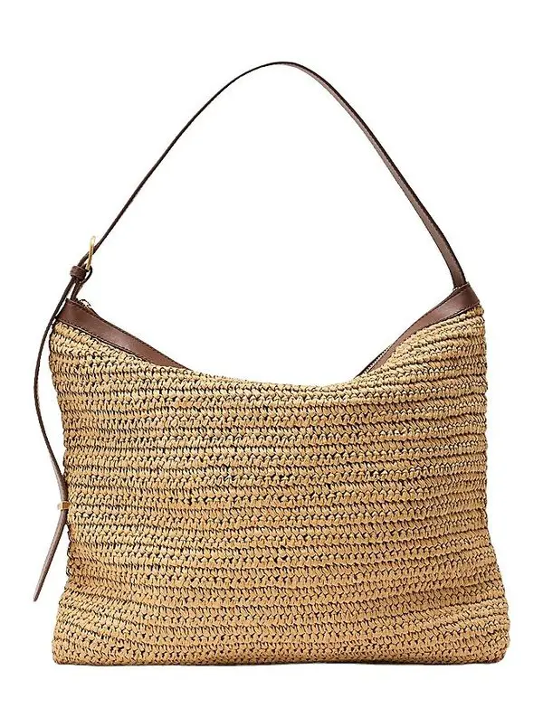 REISS Raffia Effect Leather Tote Bag - Natural