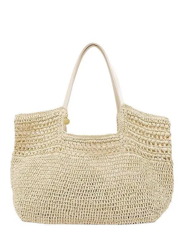 REISS Evelyn Cut Out Crocheted Tote - Natural