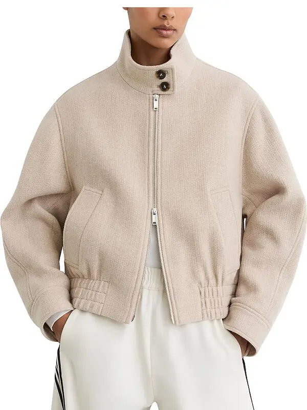 REISS Elodie Wool Bomber Coat - Neutral