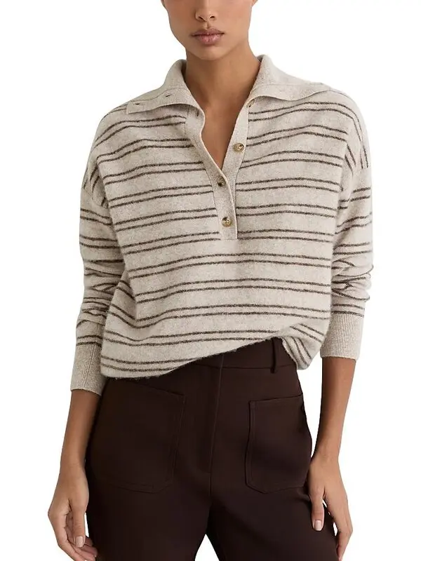 REISS Evana Wool & Cashmere Collared Sweater - Neutral/brown