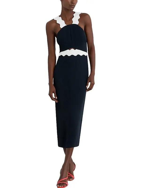 REISS Dillon Contrast Bodycon Midi Dress - Navy/ivory