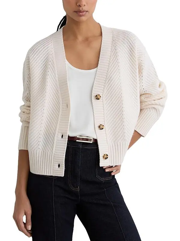 REISS Wool & Cashmere Cardigan - Ivory