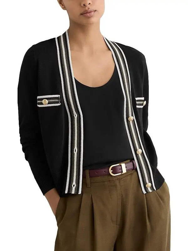 REISS Danni Interest Cardigan - Black/khaki