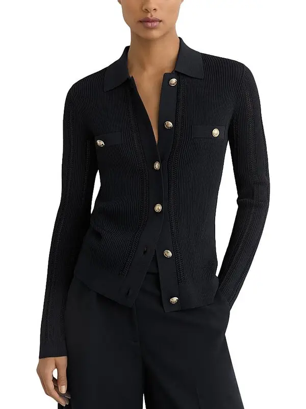 REISS Harri Stitched Top With Button Detail - Navy