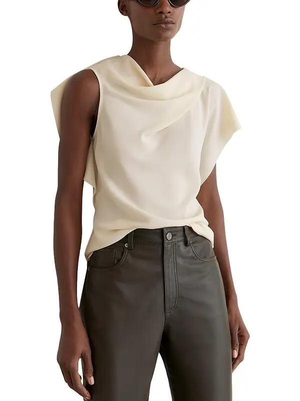 REISS Drape Neck Shell Top - Ivory