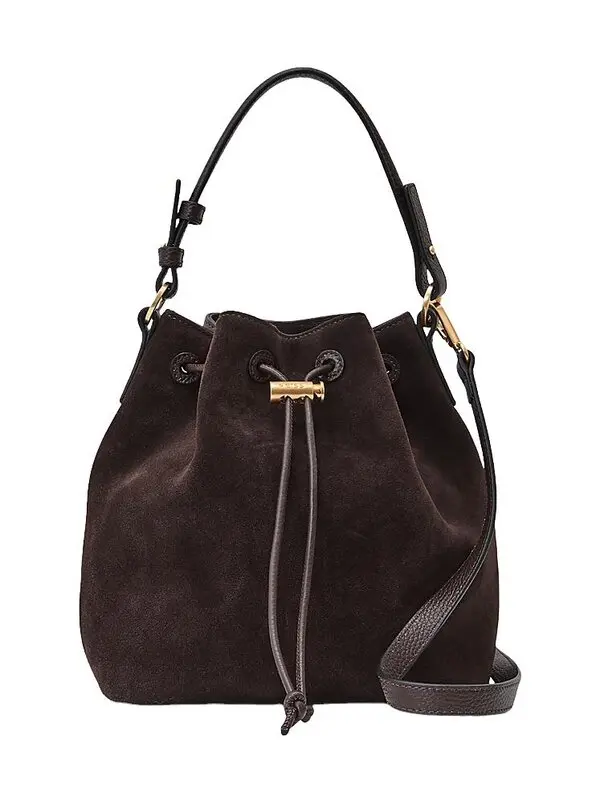 REISS Esther Suede Bucket Bag - Chocolate
