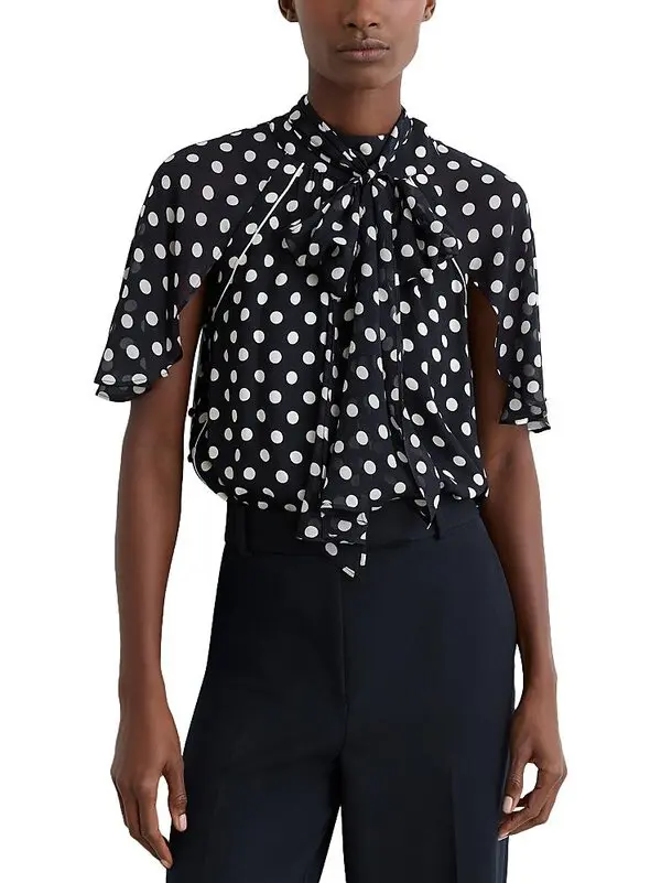 REISS Alliana Polka Dot Printed Top - Navy/ivory