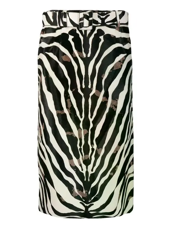 TOD'S Zebra Print Calf Hair Midi Skirt - Black