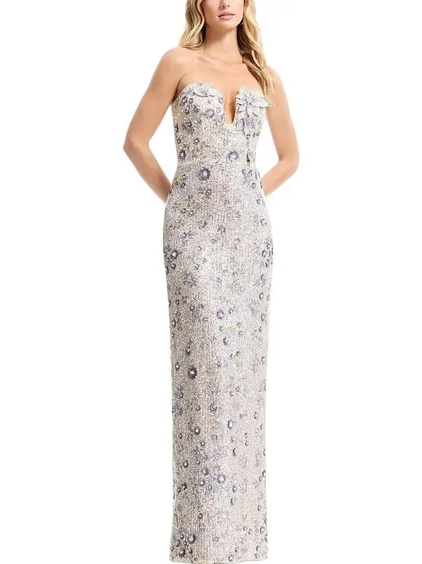 Dress The Population Teresa Bustier Sheath Gown - Silver Multi