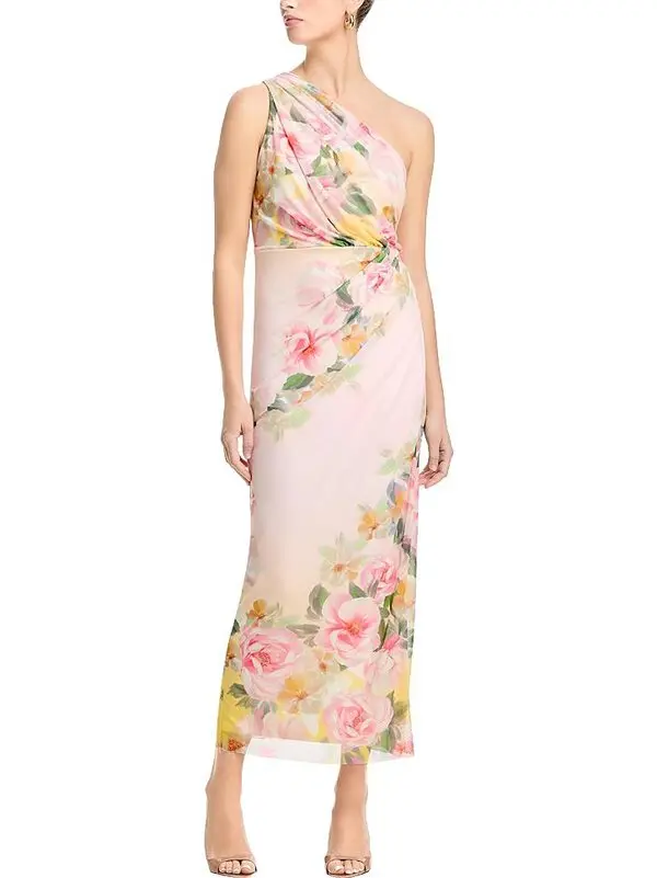 Aqua One-shoulder Floral Maxi Dress - Pink Multi